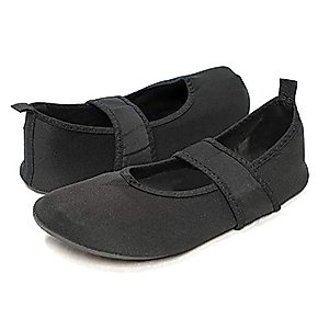 Nufoot Futsole Women's Soft-Sided Shoes for Indoors/Outdoors, Foldable & Flexible Footwear for Sport, Exercise, Yoga or Travel, Dance Shoes, Black, Small