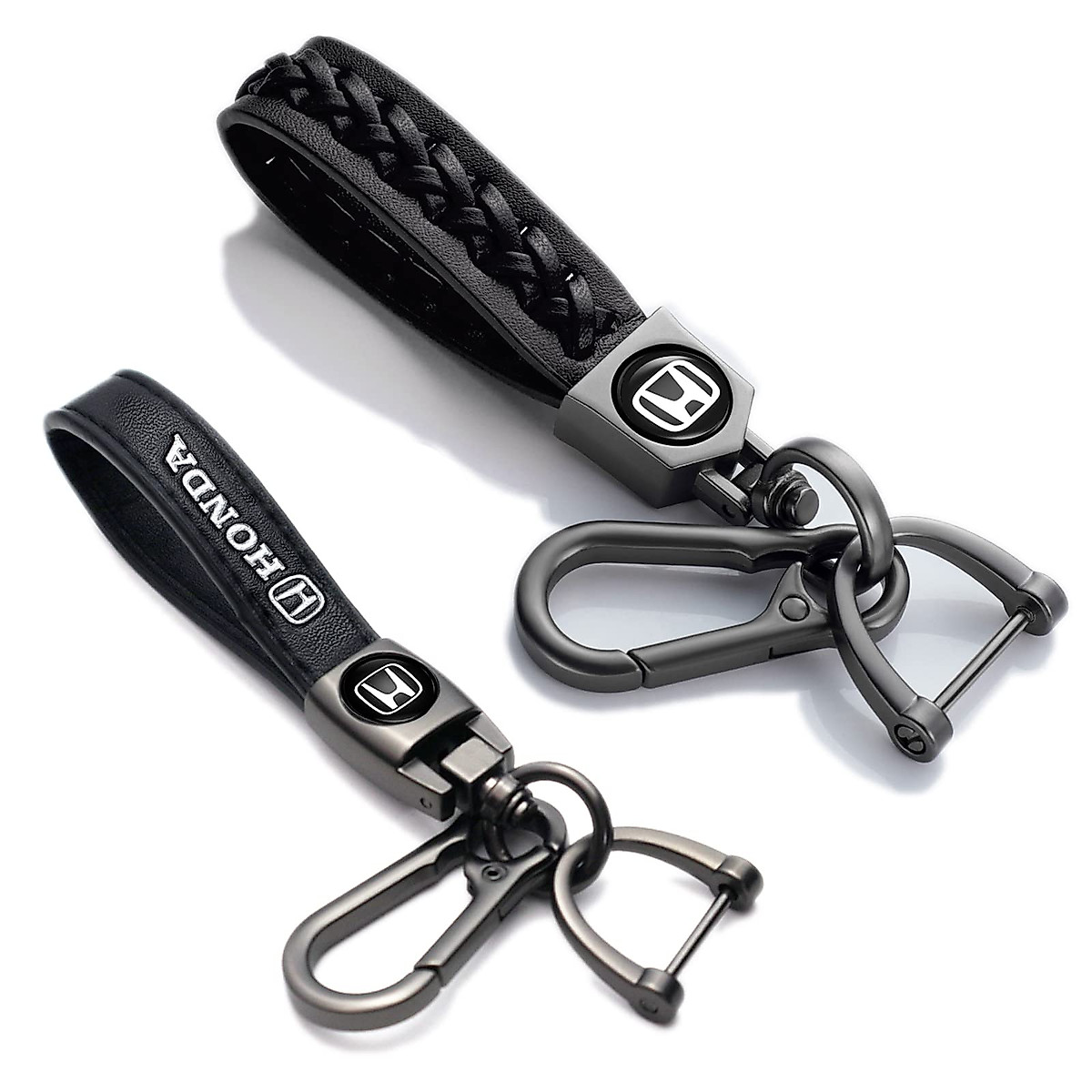 BASLIQ For Honda with Car Logo,Genuine Leather Car Keychain Replacement for Honda CR-V CRV Pilot EX EX-L Travel Keychains Key Chain for Man and Woman Family Keyring car Accessories