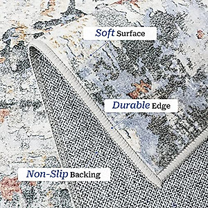 Miukiki Rugs Washable Area Rug - 9x12 Large Living Room Rug, Non-Slip Ultra-Thin Low Pile Bedroom Mat, Abstract Lightweight Floor Carpet for Dining Room Kitchen (Orange/Grey, 9' x 12')