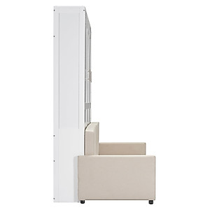 LZ LEISURE ZONE Queen Size Murphy Bed, Wooden Queen Murphy Bed with Cushion, Wall Bed with Sofa for Home Office or Small Room, White