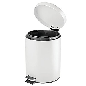 mDesign Modern 1.3 Gallon Round Small Metal Step Trash Can Wastebasket, Garbage Container Bin for Bathroom, Powder Room, Bedroom, Kitchen, Craft Room, Office - Removable Liner Bucket - White