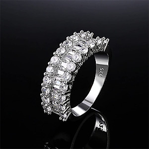 Luxury Sparkling 925 Sterling Silver Shiny Full Diamond Tiny Baguette Ring CZ Diamond Multi Row Ring Eternity Engagement Wedding Band Ring for Women ST.430 (7)