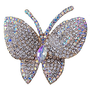 Black Butterfly Rhinestone Brooch Pin for Women Girl Men Exaggerated AB Crystal Cluster Fashion Cartoon Animal Lapel Pins Dress Accessories Unisex Delicacy Birthday Christmas Party Jewelry Gift,