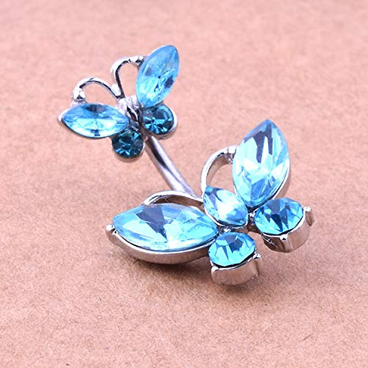 Caiyao 3 Pcs Butterfly Navel Ring Navel Piercing Belly Bar Body Jewelry Belly Button Rings Butterfly Dangle Belly Button Ring Surgical Steel Butterfly Cubic Zirconia Navel Piercing Jewelry-Style C