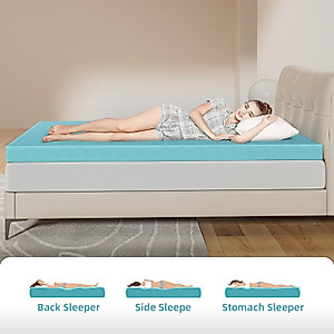 BedsPick Mattress Topper, Foam Mattress Pad, Single Bed Toppers,Dorm Room Essentials, Soft Mattress Pads for Sleeper Sofa, RV, Camper, CertiPUR-US Certified, Blue