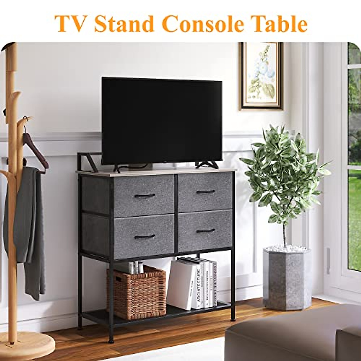 Dresser for Bedroom - Fabric Dresser TV Stand with Charging station, Drawer Dresser Organizer with Wood Top Sturdy Steel Frame, Extra Deep Drawer Storage Tower for Closet Living Room Entryway