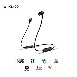 Sony WI-XB400 Wireless In-Ear Extra Bass Headset/Headphones with mic for phone call, Black