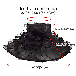 2024 Kentucky Derby Hats for Women Girls Ladies, Organza Church Tea Party Wedding Funeral Fascinator Hat UV Protection Sun Hat Black