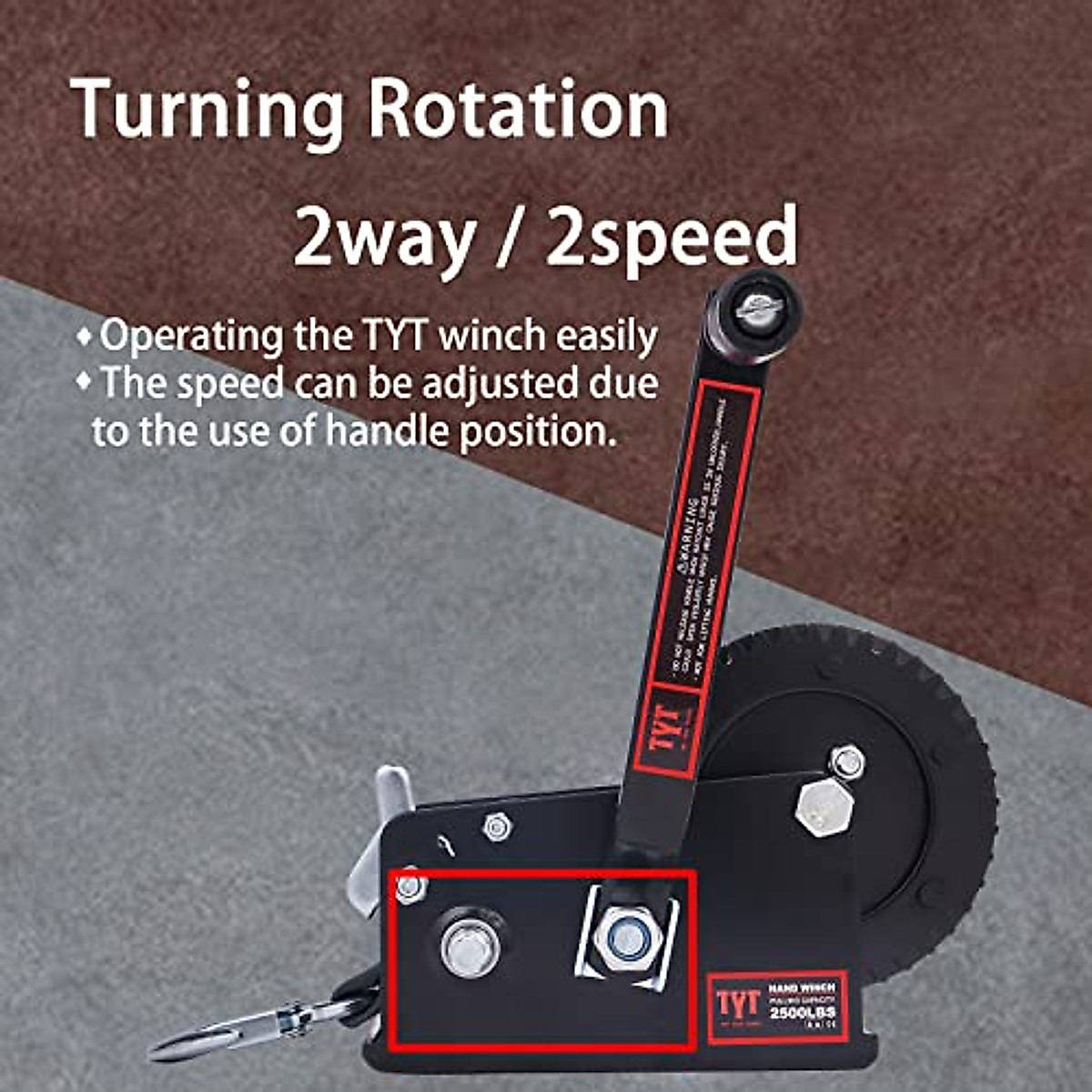 TYT 2500LB Boat Trailer Strap Winch with 26FT Black Strap, Longevity Resists Rust Hand Crank Winch with Hook, 2 Way Ratchet High Steel Gear Manual Winch for Jet Ski Boat Trailer Towing Pulley RV Winch