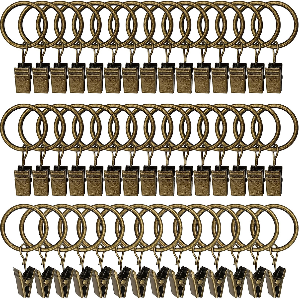 LLPJS 44 Pack Curtain Rings with Clips, Curtain Clip Rings Hooks, Bow Hanger Clips for Hanging Drapery Drapes Bows, Ring 1 inch Interior Diameter, Fits up to 5/8" Rod, Bronze
