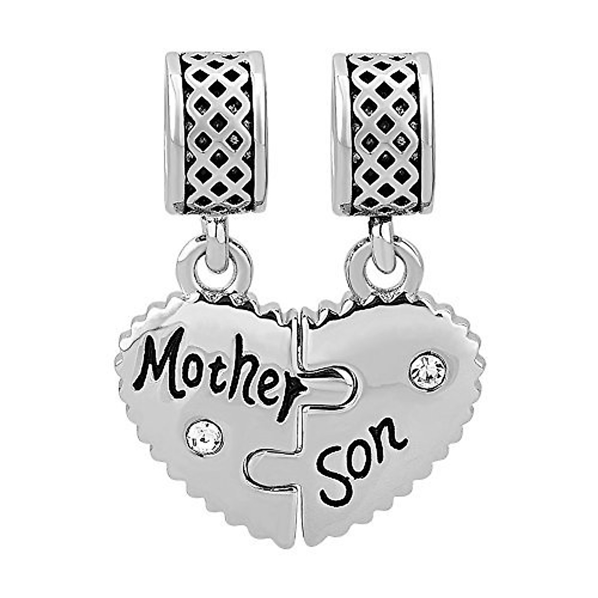 LilyJewelry Heart Love Mom Mother Son Charm Puzzle Dangle Beads For Snake Chain Bracelet