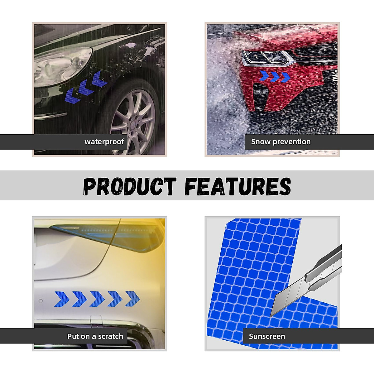 NTNEV 10PCS Arrow Reflective Stickers, Waterproof Vehicle Safety Warning Stripe Adhesive Decals, Bumper Body Helmets Stickers, Universal for Car, Truck, Motorcycle, Bicycle (Blue)