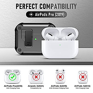 Valkit for Apple Airpods Pro Case Cover with Secure Lock Clip Carbon Fiber Hard Shell AirPod Pro Case with Keychain for Men Women Cool Air Pod Pro Shockproof Protective Case for AirPods Pro 2019,Black