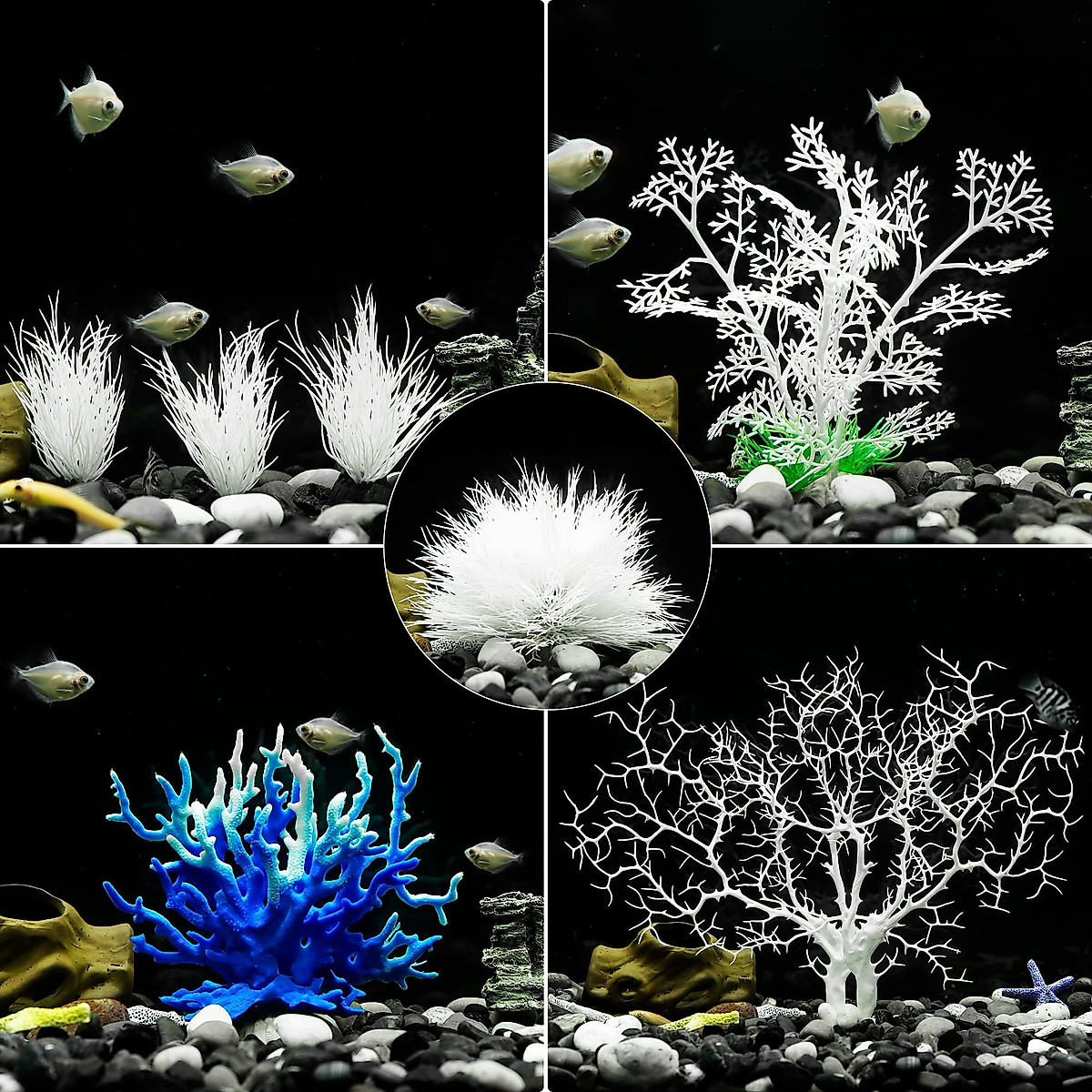 MyLifeUNIT Aquarium Plants, 7 Pack Artificial Coral Ornament for Fish Tank Decorations (White)