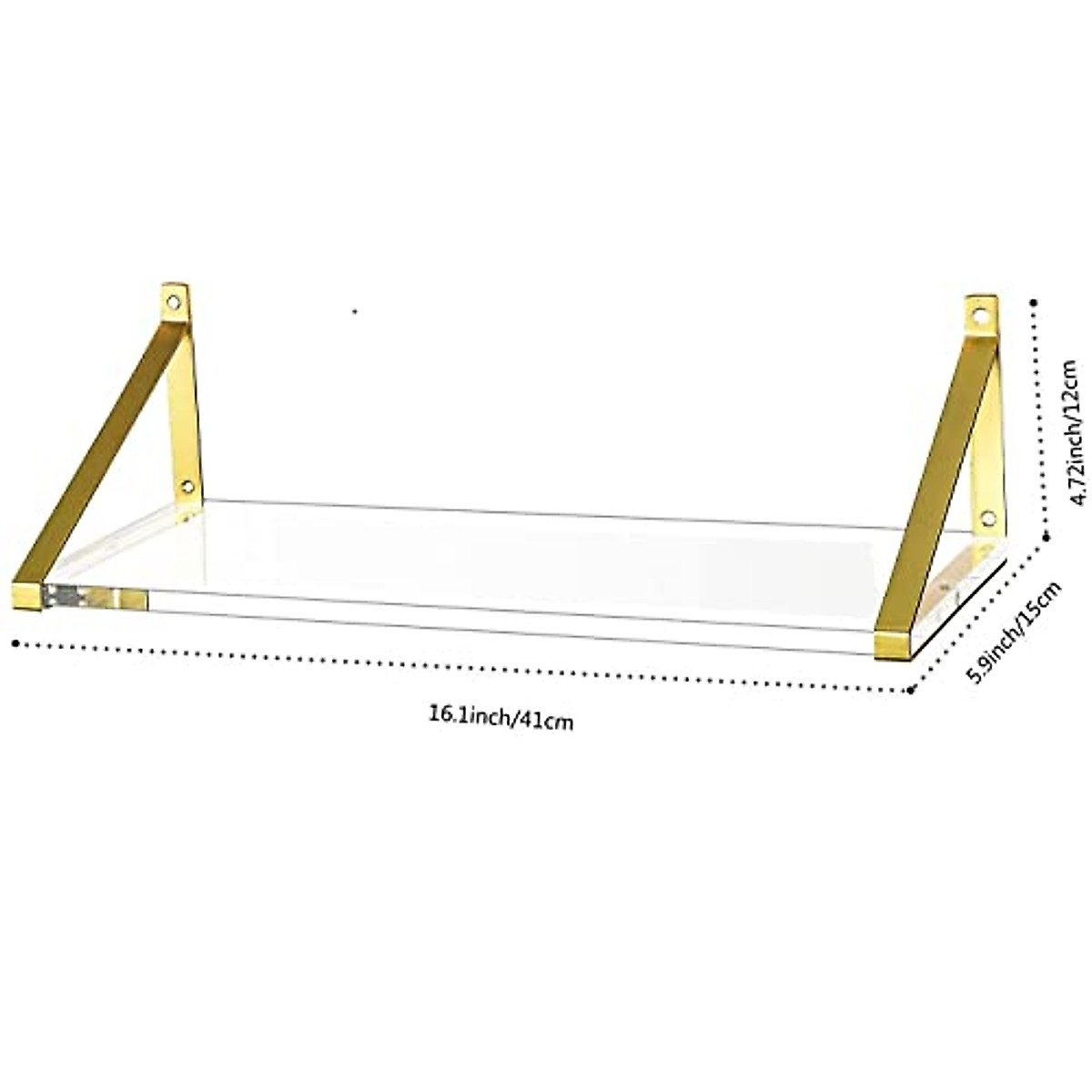 Gold Shelves Crystal-Clear Acrylic Floating Shelves,Gold Floating Shelves,Gold Wall Shelf,Sturdy Thickness 10mm(0.4inch) Acrylic Shelves for Wall Decor,Gold Shelving for Living Room Decor Set of 3.