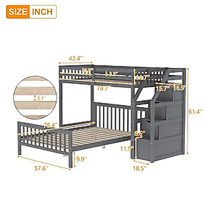 n/a Twin-Over-Twin L-Shaped Bunk Bed, Twin Loft Bed, Ladder with 3 Storage Grids, Easy to Assemble,for Bedroom