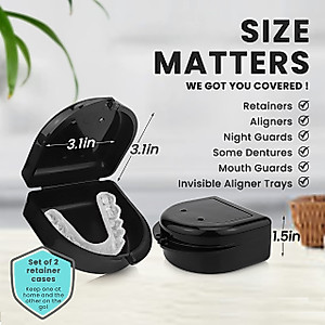 FRESH KNIGHT Retainer Case (2 Pack). Retainer Case with Vent Holes. Perfect for Denture, Mouth Guard, Aligner. (Black)