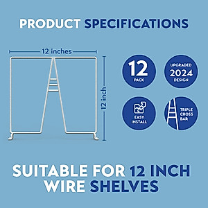 Neatly Made Tall White Wire Shelf Dividers for Closet Organization – Sturdy and Easy Set-Up Closet Shelf Dividers with Bonus Rose Gold Hanger (12 inch Wire Shelves, 12-Pack)