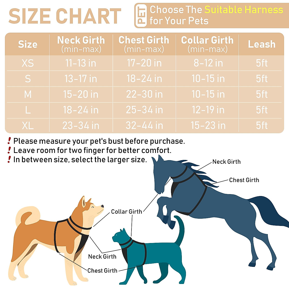 GAMUDA Dog Harness Collar and Leash Set, Dog Harness, No Chock No Pull Adjustable Vest Harnesses Plaid Reflective for Medium Dog, Cat, Small Horse, Small Bull and Pig (Beige, S)