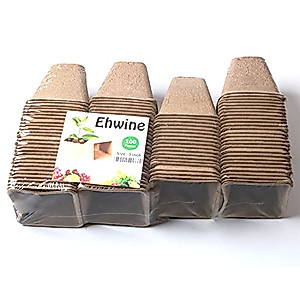 EHWINE Peat Pots, 100 Pack 3.15 Inch Square Seed Starter Tray Seedling Pots Organic Peat Pots for Seedlings Seed Starter Pots Kit Seedling Trays, Bonus 100 Pcs Plant Labels