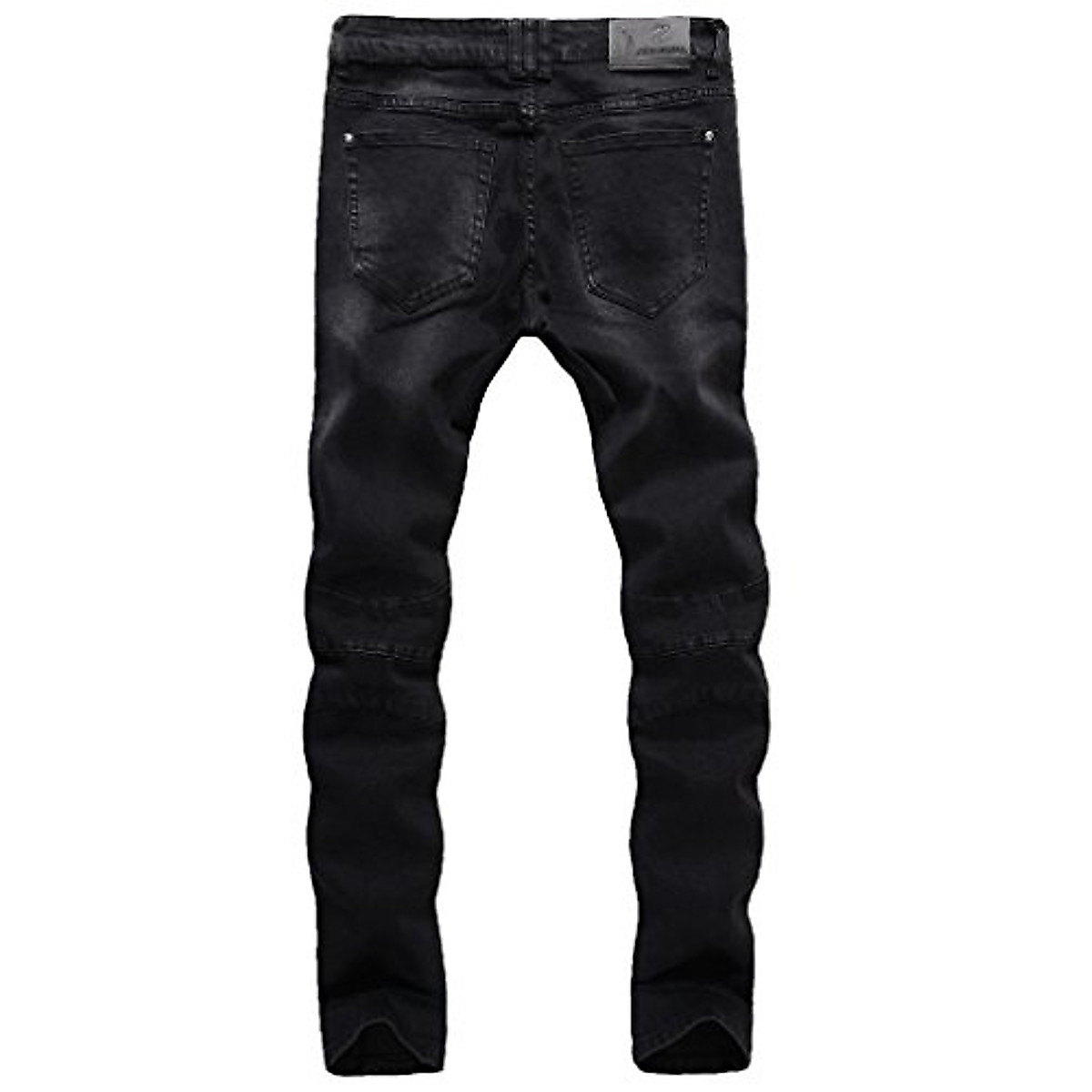 ZLZ Black Biker Jeans for Men Slim Fit, Men's Comfy Stretch Ripped Distressed Biker Jeans Pants Rock, Designer Jeans, Size 40