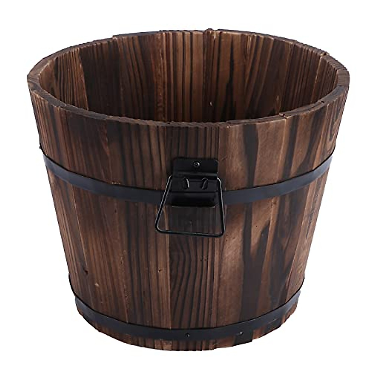 YARDWE Wooden Flower Bucket Rustic Flower Planters Wood Barrels Bucket Plant Pots Boxes Pails Container with Drainage Holes Handles for Patio Garden Backyard