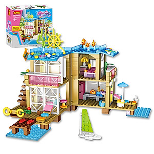 JUMEI Friends Set Building Blocks,Girls Building Toys Set,390 PCS Girls Block Set,Beach Friends House Set Building Set Toys,Friends House Building Set,STEM Toy,Friends Set for Girl 6-12 Years Old