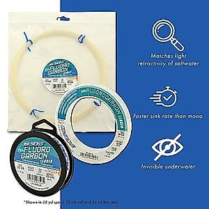 HI-SEAS 100% Fluorocarbon Fishing Leader, 80 lb, Clear, 50 yd