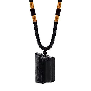 CIFIBIFUN Black Tourmaline Necklace Crystal Pillar Pendant ，Original Natural Stone Metaphysically Psychic Large Protection (1.1)