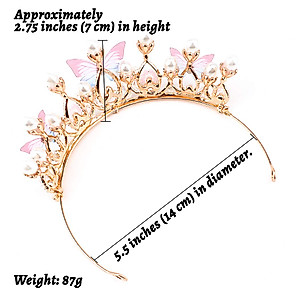 COCIDE Butterfly Tiara and Crown for Girls Gold Tiara for Women Pearl Headband Hair Accessories for Birthday Party Wedding Flower Girl Decoration Accessory…