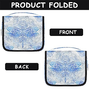 POFATO Blue Dragonfly Mandala Travel Toiletry Bag Cosmetic Makeup Bag for Women Men Hanging Hook Wash Toiletries Portable Toiletry Bags Organizer