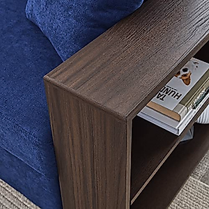 GODAFA L-Shaped 88'' Living Room Sectional Pulled Out Bed, 2 Seats Sofa and Reversible Chaise with Storage, MDF Shelf Armrest, Two Pillows, Navy Blue