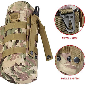 Tactical Molle Water Bottle Pouch, Multicam Military Army Molle Water Pouches Carrier Holder with Pocket for Hiking Camping Outdoor Sport Travel