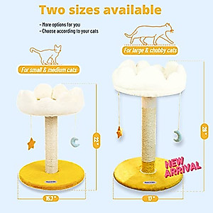 Happi N Pets Cloud Cat Scratching Post with Bed, Cat Tree Tower for Indoor Cats, Nature Sisal Cat Scratcher with Cozy Fluffy Perch for Kitten & Adult Cats, Small Cat Tower with Toys, Stable Cat Stand