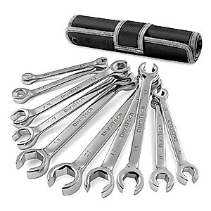 DURATECH Flare Nut Wrench Set, Standard & Metric, 10-Piece, 1/4" to 7/8'' & 9-21mm, CR-V Steel, Organizer Pouch Included