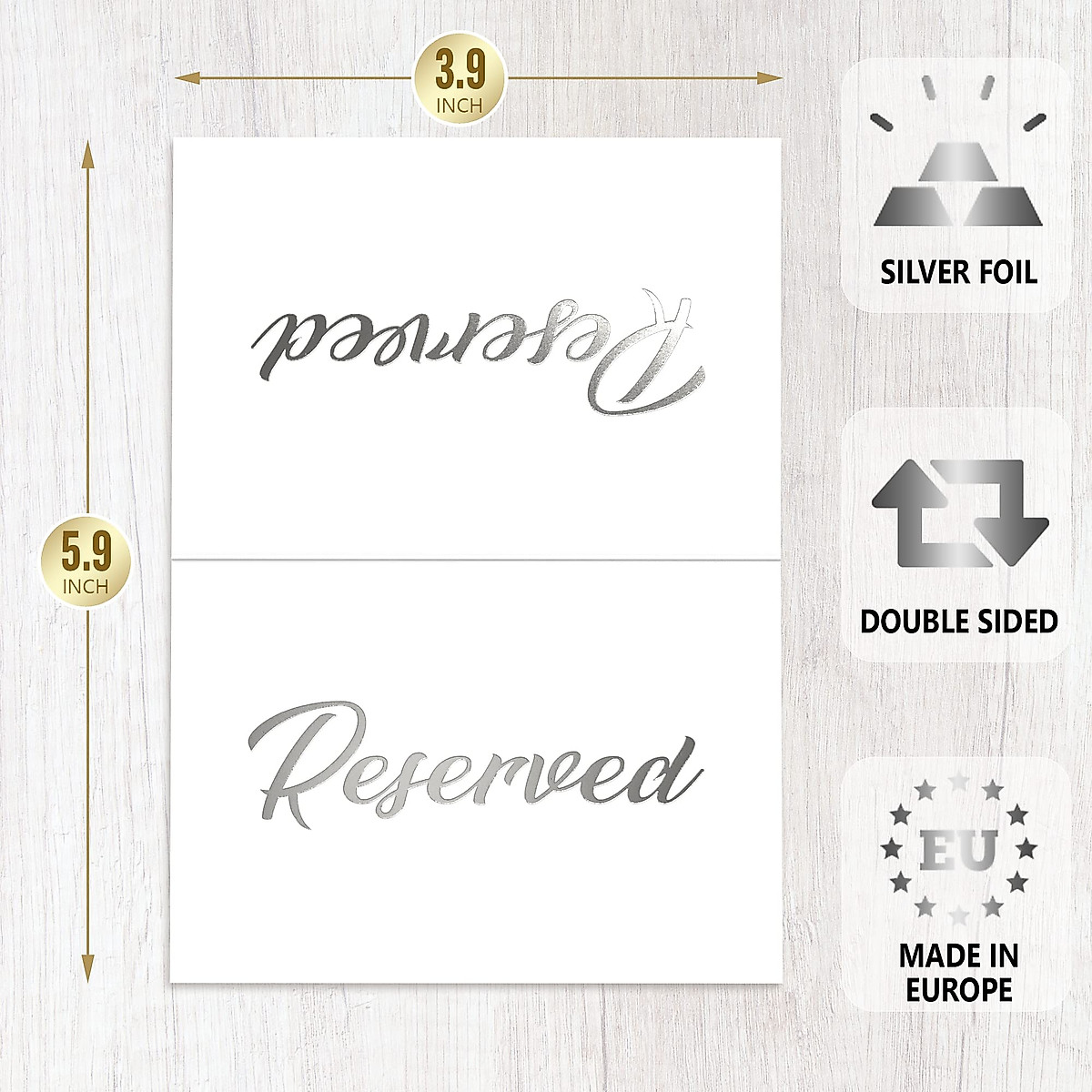 10 Pack Silver Reserved Table Signs for Wedding Party Restaurant - Reserved Signs for Wedding - Double Sided Reserved Table Signs - Silver Reserved Signs for Tables - Silver Tent Reservation Cards