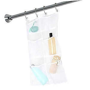 Parliky 6 Bathroom Accessories White Shower Organizer Bag Hanging Mesh Pockets Shower Organizer