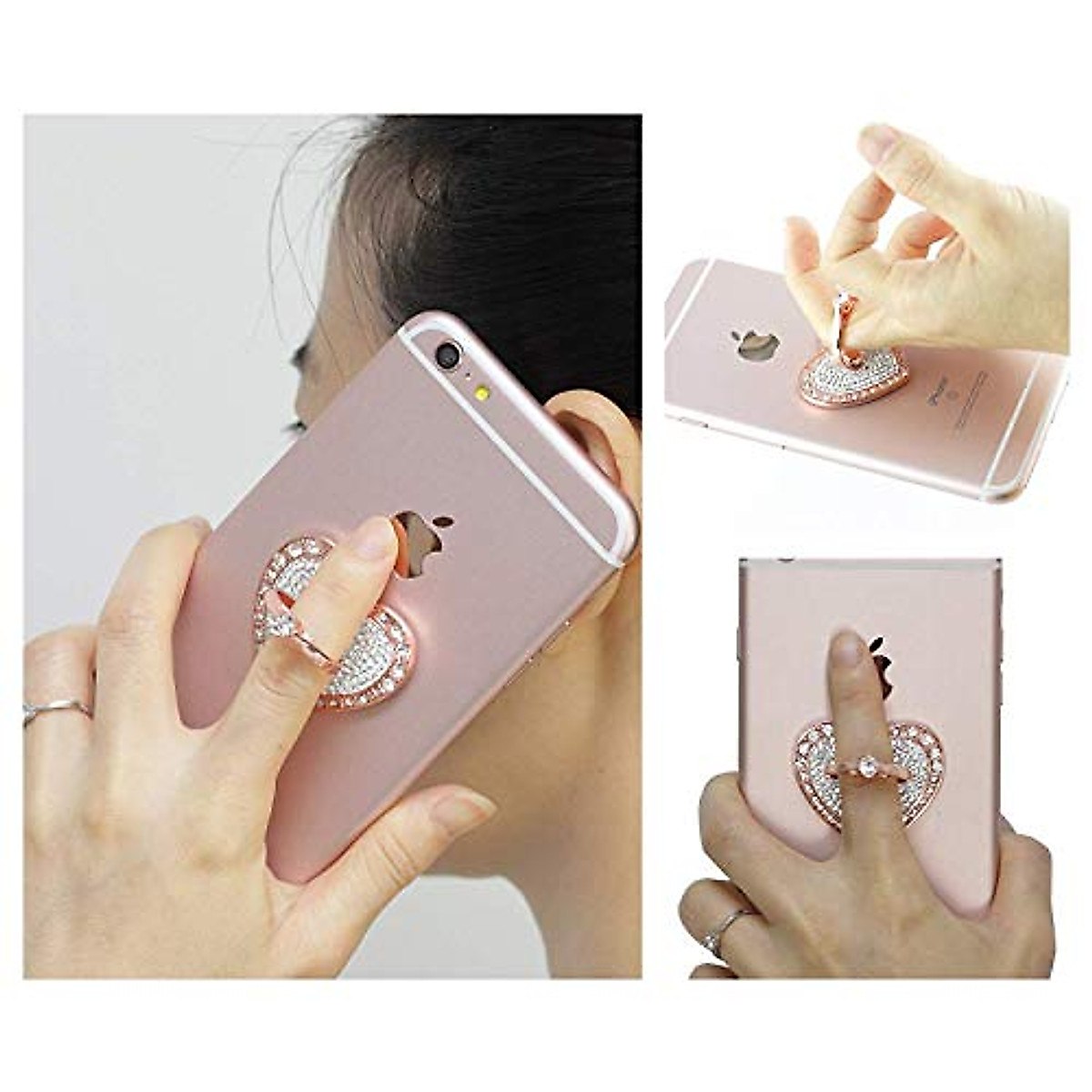 Cell Phone Ring Holder,360° Rotation Diamond Metal Finger Ring Grip for iPhone iPod iPad Samsung Galaxy and Other Smartphones (Rosegold)