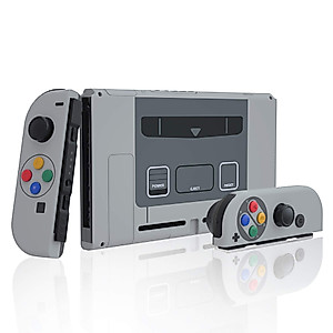eXtremeRate DIY Replacement Shell Buttons for Nintendo Switch, Soft Touch Back Plate for Switch Console, Housing with ABXY Direction Buttons for Joycon Handheld Controller - SFC SNES Classic EU Style