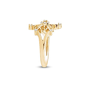 AFFY 1/6 Carat Round White Natural Diamond Snowflake Ring In 14k Yellow Gold Over Sterling Silver (I-J Color, I2-I3 Clarity, 0.16 Cttw) Ring Size-7.5