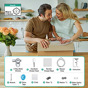 Shawilk Shower Head with Handheld, 6’’ High Pressure Rain shower Head Dual Square Shower Head Combo with 3 Spray Settings, 5ft Shower Hose, Anti-leak & Easy Installation