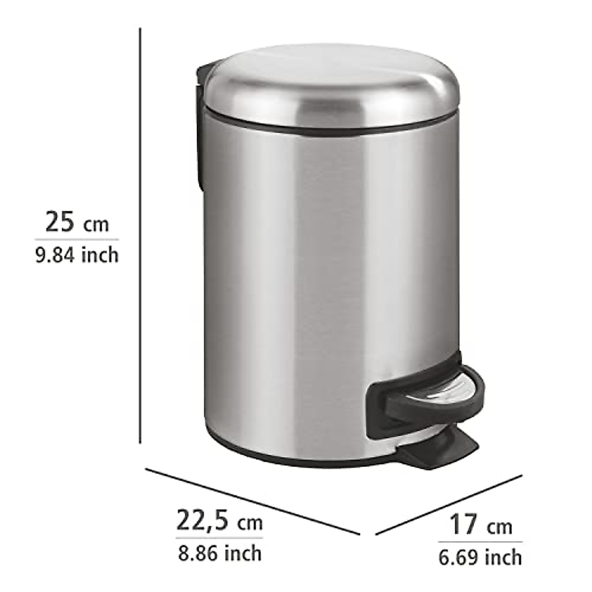 WENKO Basket, 0.79 Gal, Small Trash Can with Lid and Pedal, Garbage Bin for Bathroom with Removable Inner Bucket, Stainless Steel, Easy Close, 9.84 x 8.86 x 6.69, Silver