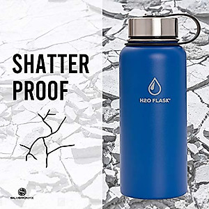 Insulated Water Bottle with Flip Top & Wide Mouth Lids, 2 BPA-Free Straws - 32-40oz, Stainless Steel, Double Wall, Vacuum Insulated for No Leaks - Keeps Liquid Hotter & Colder Longer - Blue 32oz
