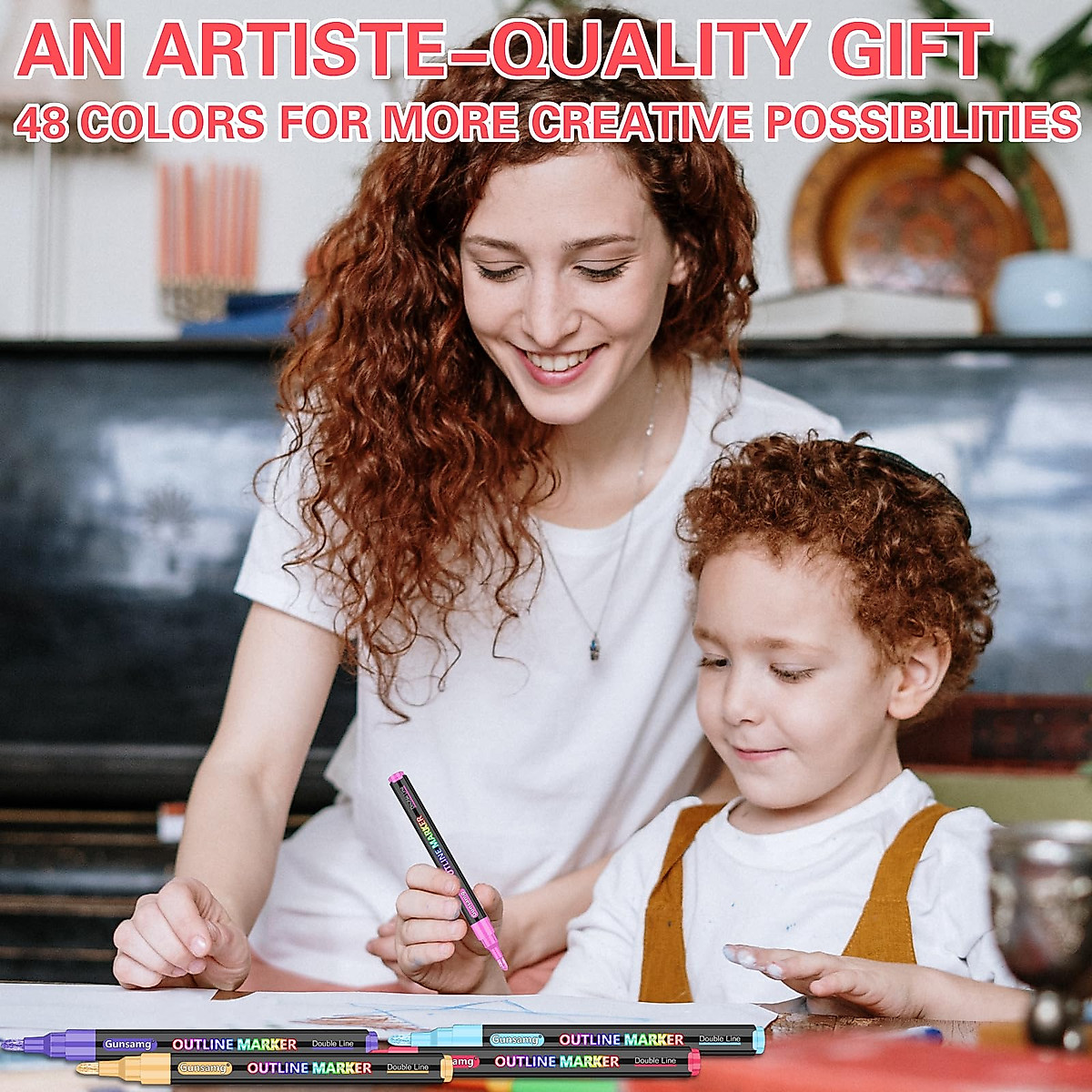 Gunsamg 48 Outline Markers for Teen Girl Gifts Trendy Stuff, Glitter Markers Metallic Markers for Doodle Writing,Art Supplies Crafts for girls 8-12