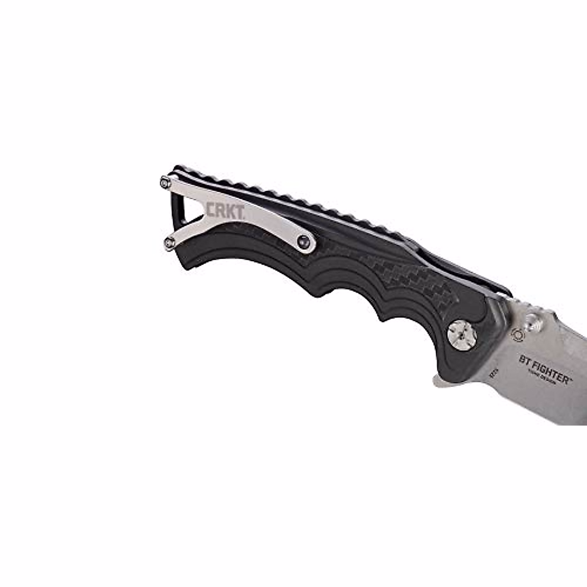 Columbia River Knife & Tool BT Fighter EDC Folding Pocket Knife: Everyday Carry, Tanto Blade with Stonewash Finish, Button Lock, Glass Reinforced Fiber Handle, Deep Carry Pocket Clip 5225
