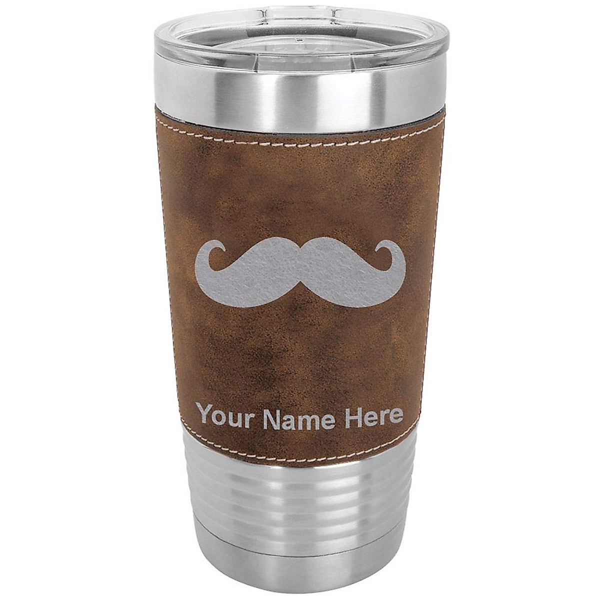 LaserGram 20oz Vacuum Insulated Tumbler Mug, Mustache, Personalized Engraving Included (Faux Leather, Rustic)