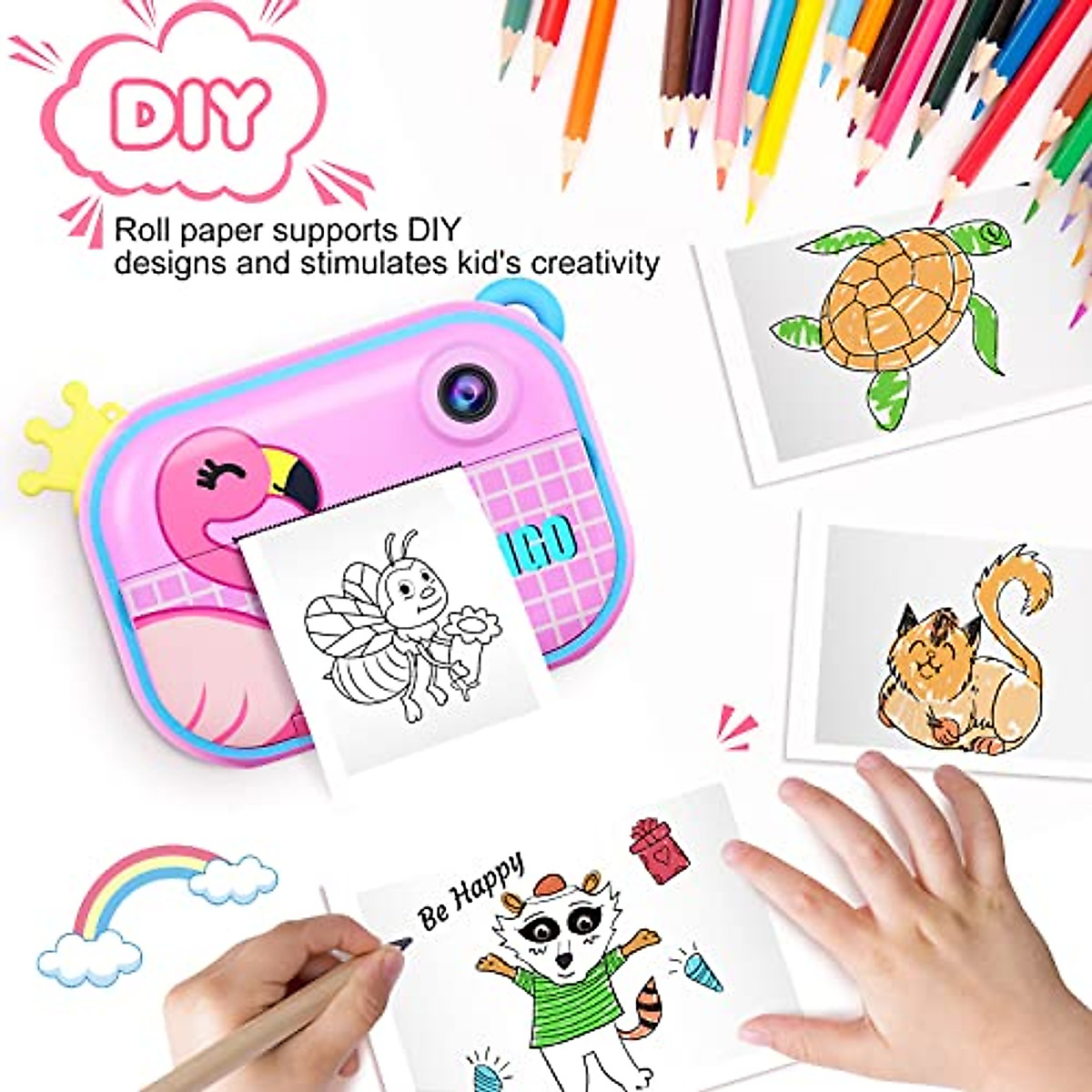 Instant Print Camera for Kids,Zero Ink Kids Camera with Print Paper,Selfie Video Digital Camera with HD 1080P 2.4 Inch IPS Screen,3-14 Years Old Children Toy Learning Camera for Birthday,Chistmas