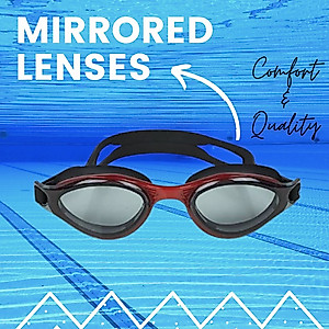 Splaqua Swim Goggles for Men and Women - Adjustable Straps, Silicone Eye Seal, UV Protection and Anti Fog Lenses Swimming Goggle - Red and Black