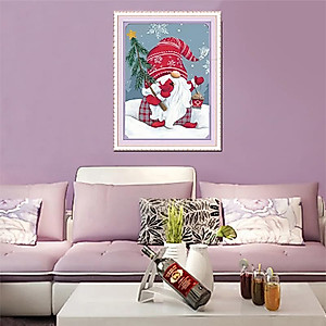 Christmas Gnome Stamped Cross Stitch Kits for Adults, Christmas Gnome Counted Pattern Needlepoint Kits Crafts Dimensions Cross-Stitch Stamped Kits Embroidery Kits Arts Craft Kits for Wall Art Gift