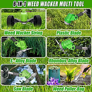 Weed Wacker Battery Operated, Electric Weed Eater Cordless Weed Trimmer Battery Powered 21V 2Ah,Lightweight Grass Trimmer/Lawn Edger/Mower/Brush Cutter, Wheeled No String Lawn Trimmer for Garden Yard